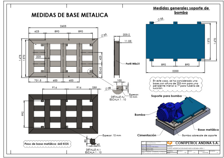 Plano Modificacion Base Nueva Bomba Area 1 | PDF