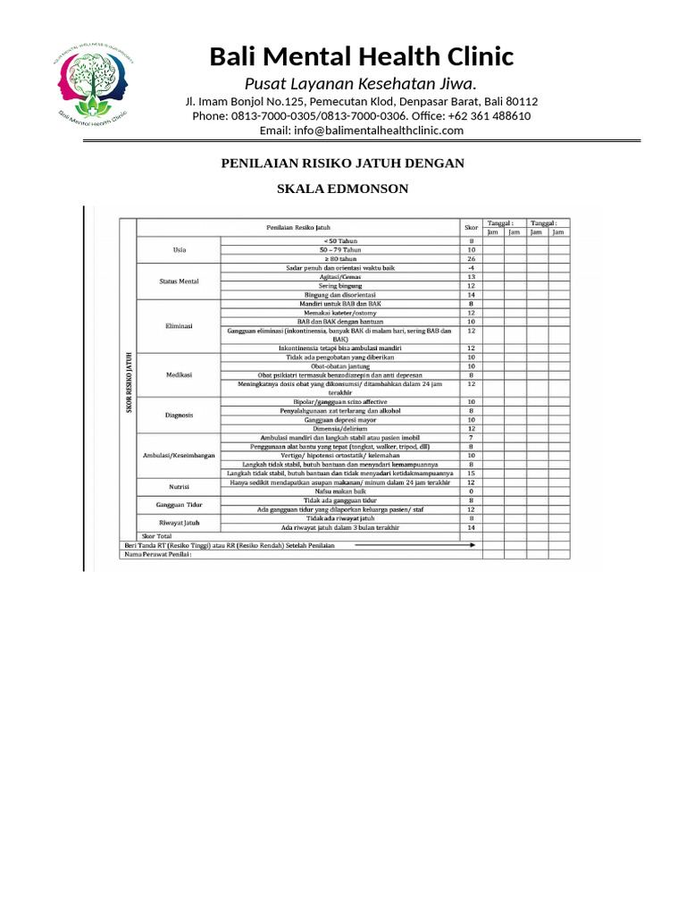 Penilaian Risiko Jatuh Dengan Skala Edmonson | PDF