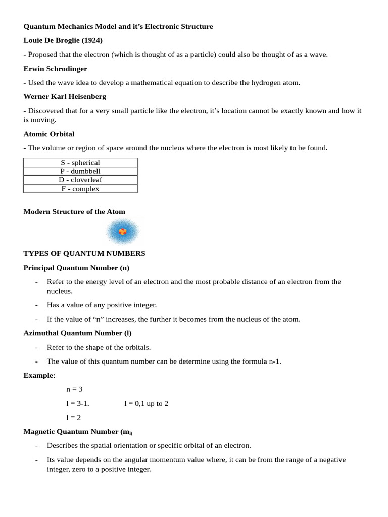 Quantum Mechanics Model and It | PDF | Atomic Orbital | Electron ...