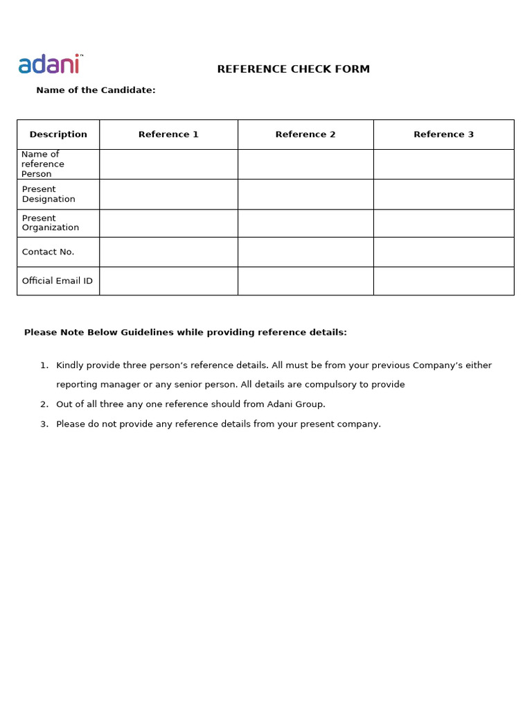 Reference Check Form | PDF
