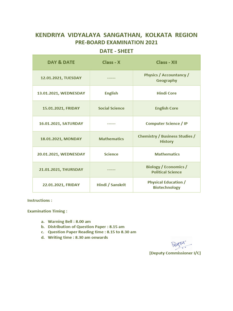 Pre Board Date Sheet | PDF