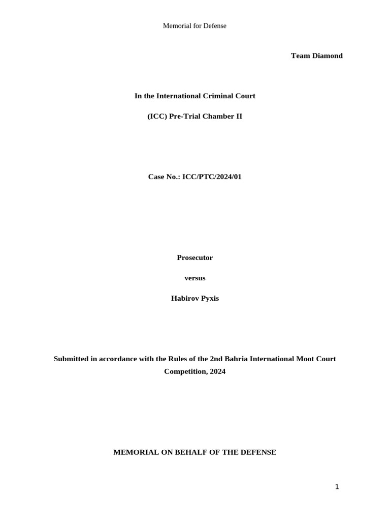 Defense Memorial for ICC Case 2024 | PDF | International Criminal Court ...
