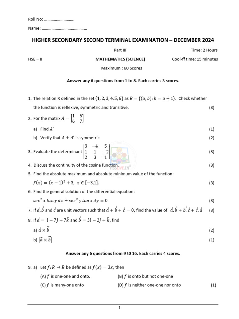 Hsslive - XII SECOND TERM 2024 SAMPLE QN 2 | PDF | Function ...