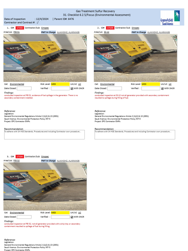 GTSR IR 6476 SNCR 4825,4826,4827 - Closeout Report | PDF | Risk | Hazards