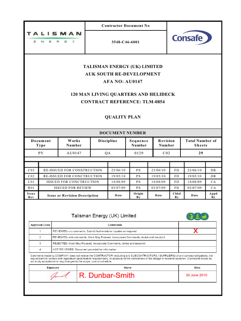 Talisman Auk Quality Plan | PDF