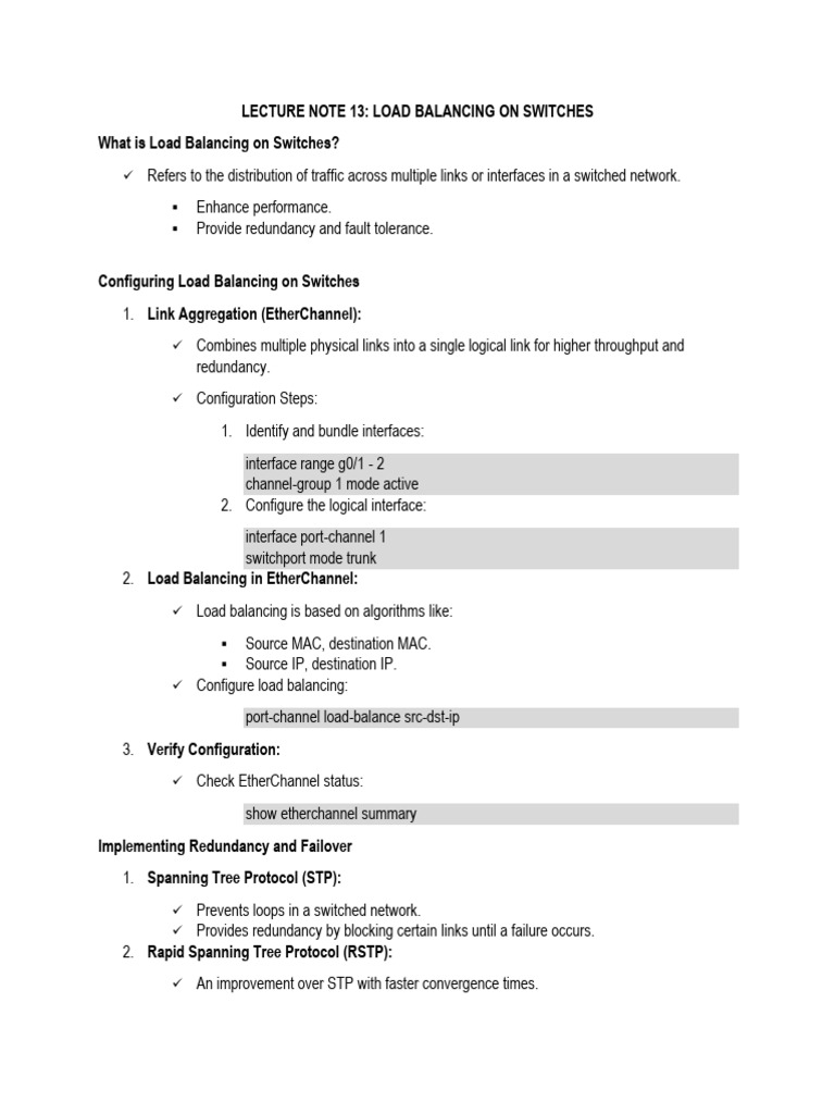 Lecture Note 13 - Load Balancing On Switches | PDF