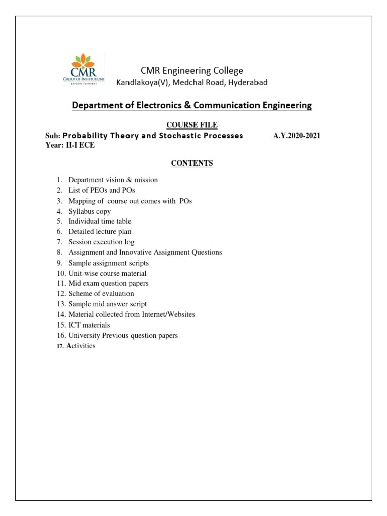 ECE Course File: Probability Theory | PDF | Probability Distribution ...