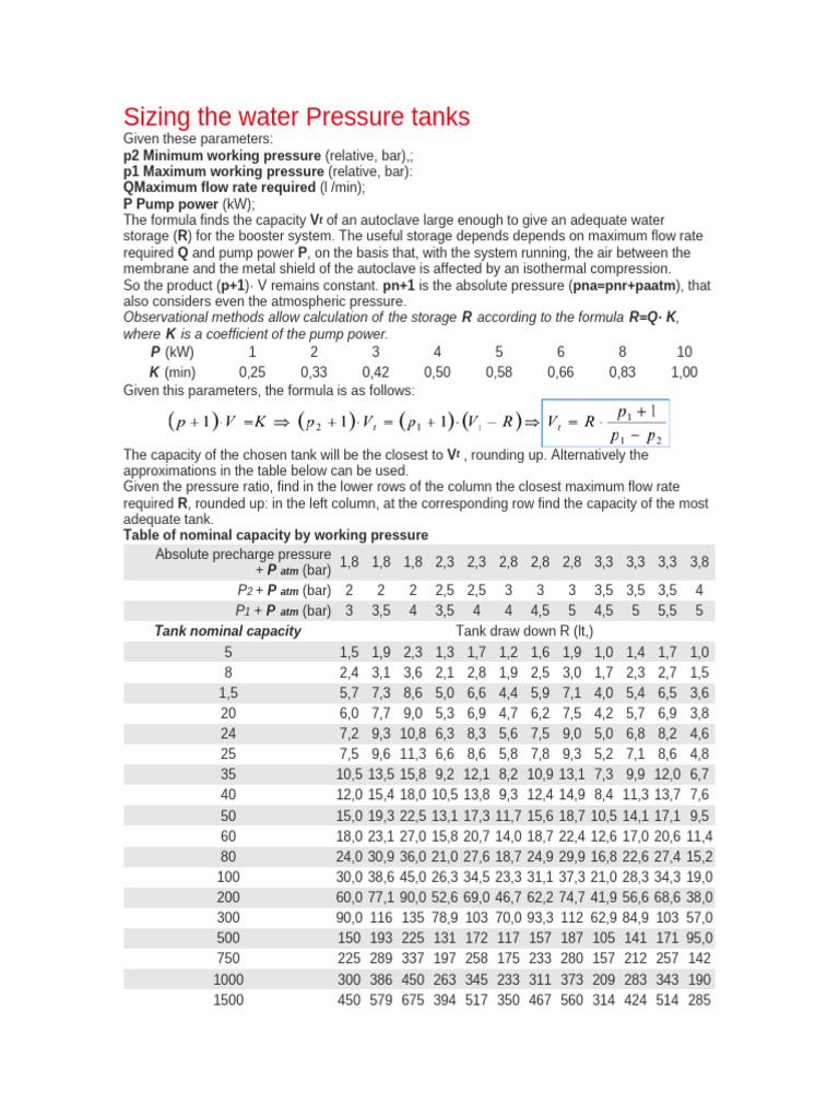 Water Pressure Tank Sizing Guide | PDF | Pressure | Water