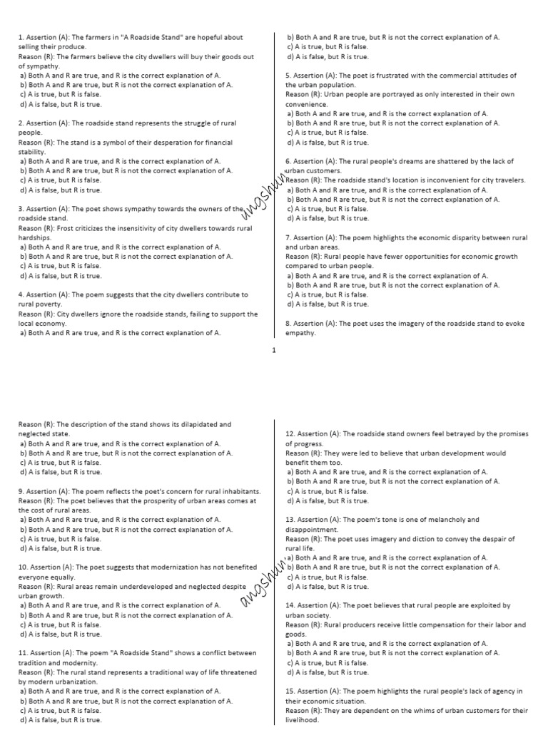 A Roadside Stand After Chapter MCQ Keys | PDF | Metaphor