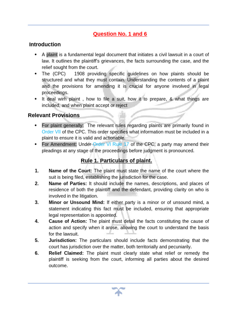 Understanding Civil Plaint Procedures | PDF | Lawsuit | Pleading