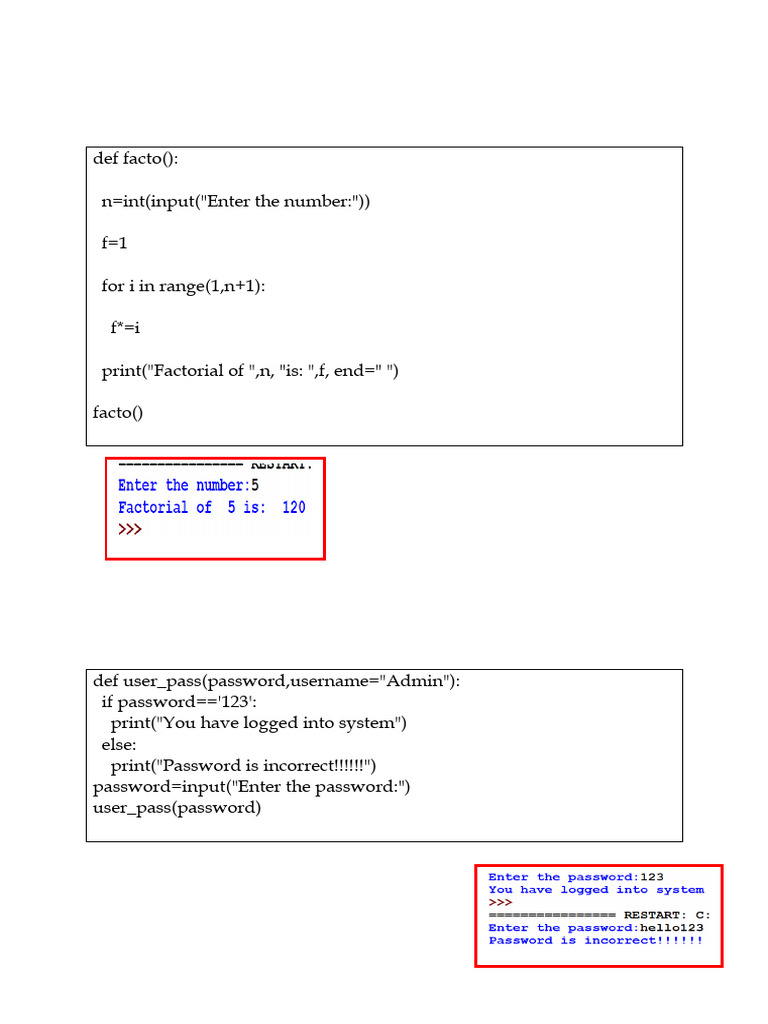 Python Programs: Factorials, Login, Math Operations, and Error Handling ...