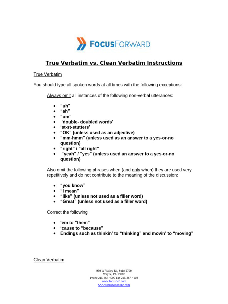 True vs. Clean Verbatim - Comparison | PDF | Semantic Units | Languages