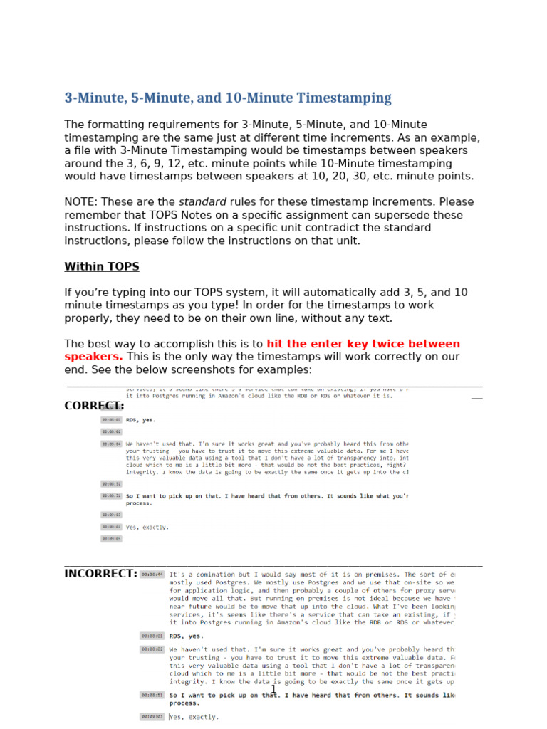 Timestamp Instructions - 3 Minute 5 Minute 10 Minute Increments | PDF