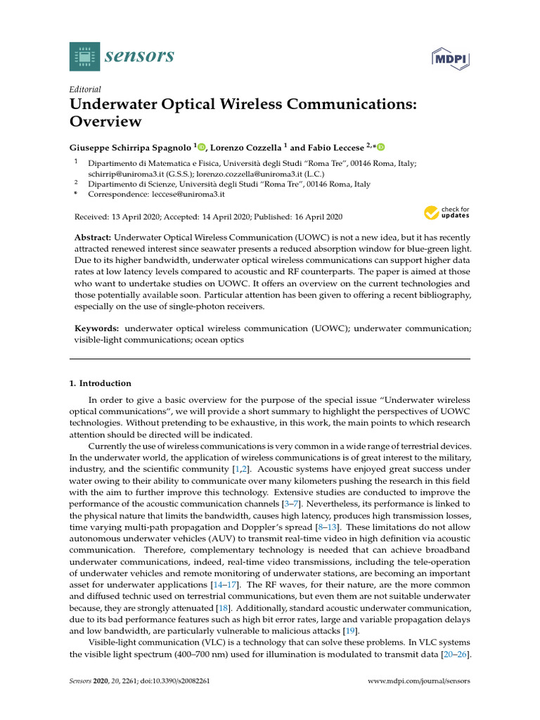 Underwater Optical Wireless Communications Overvie Pdf Modulation Orthogonal Frequency