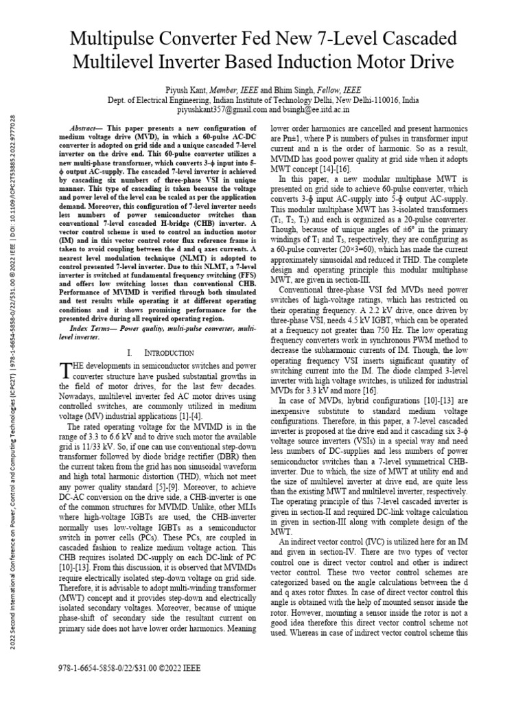 Multipulse Converter Fed New 7-Level Cascaded Multilevel Inverter Based Induction Motor Drive ...