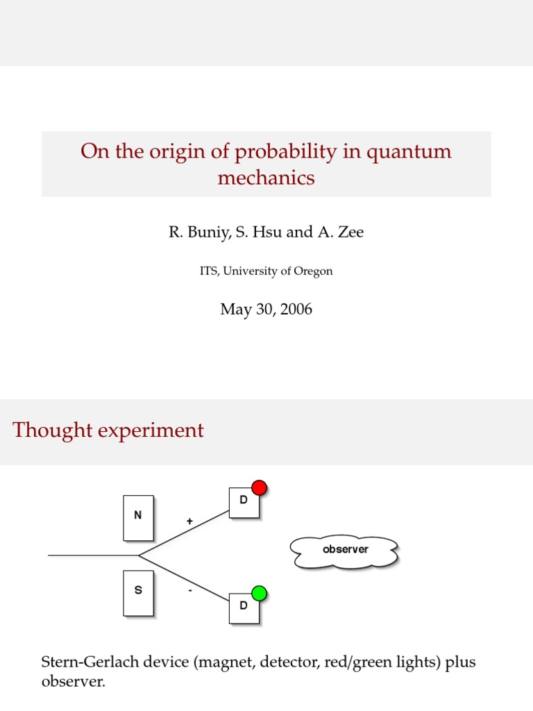 On The Origin of Probability in Quantum Mechanics: R. Buniy, S. Hsu and A. Zee | Download Free ...