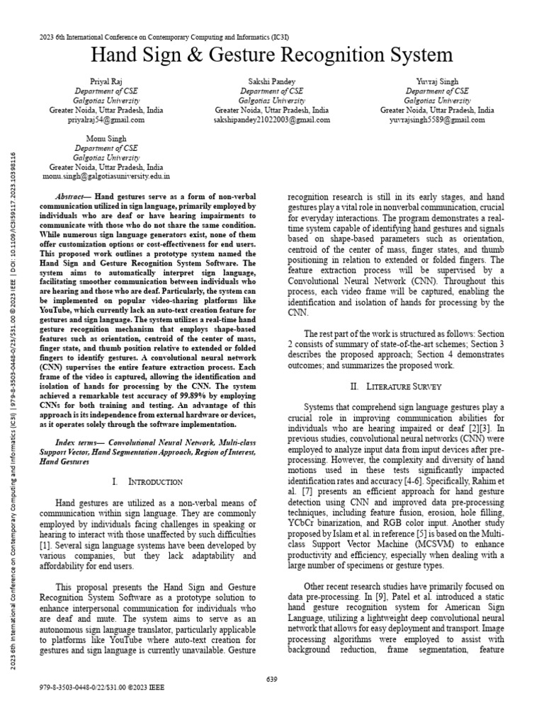 Hand_Sign_amp_Gesture_Recognition_System | PDF | Applied Mathematics ...