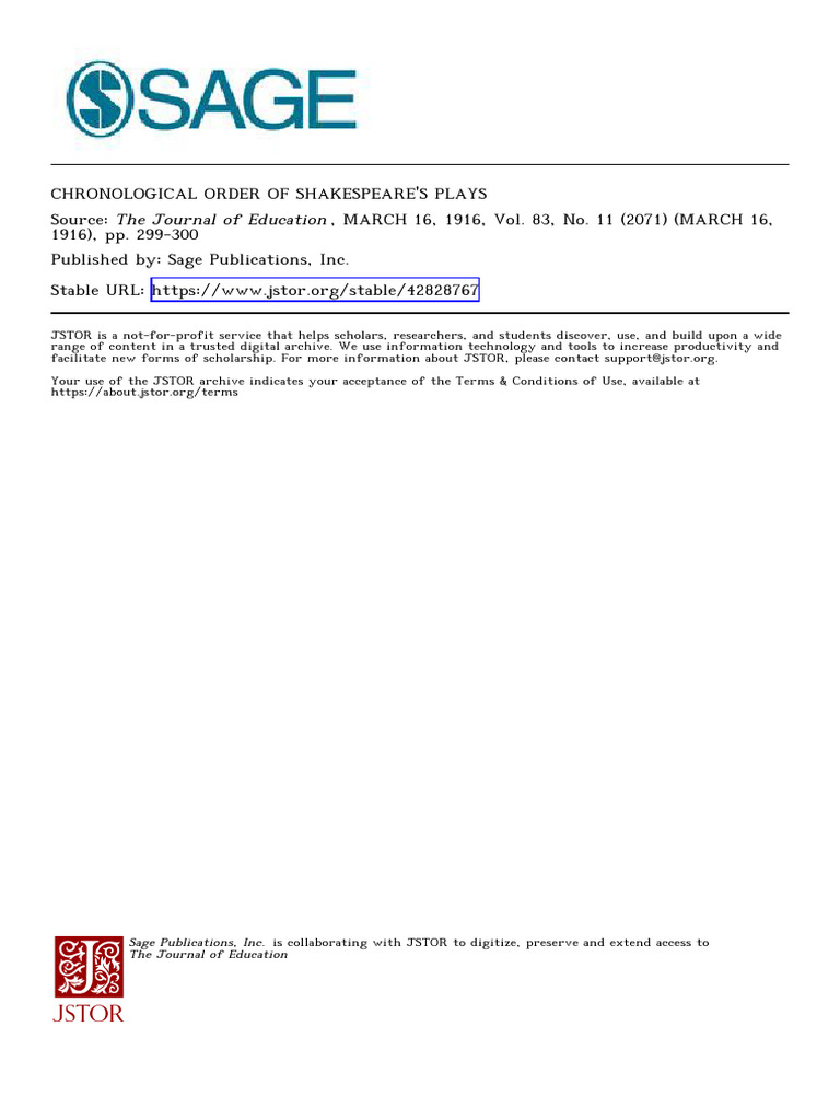 Shakespeare's Plays Chronology Guide | PDF | William Shakespeare