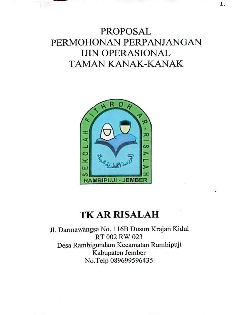 Proposal Permohonan Perpanjangan Ijin Operasional Taman Kanak-Kanak 2024 | PDF