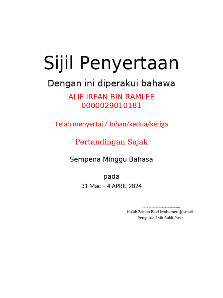 Template Sijil | PDF