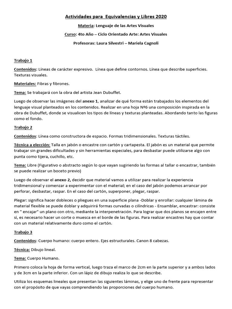 Actividades Equivalencias y libres 2020 - Lenguaje de las artes ...