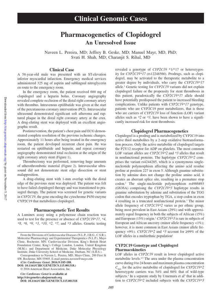 Pharmacogenetics of Clopidogrel An Unres | PDF | Pharmacogenomics ...