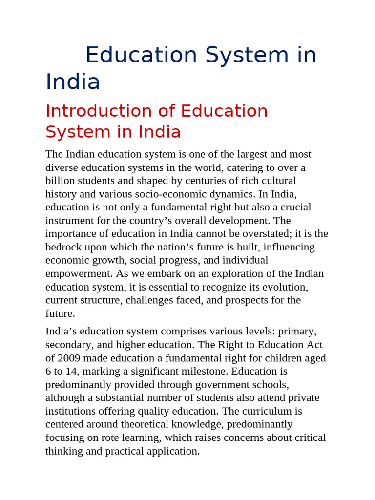 Education System in India | PDF | Schools