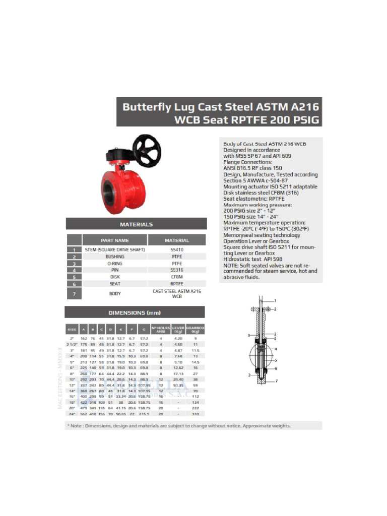 Valvula de Mariposa 8X150 Bridada A216 Rex Valve Bridada | PDF