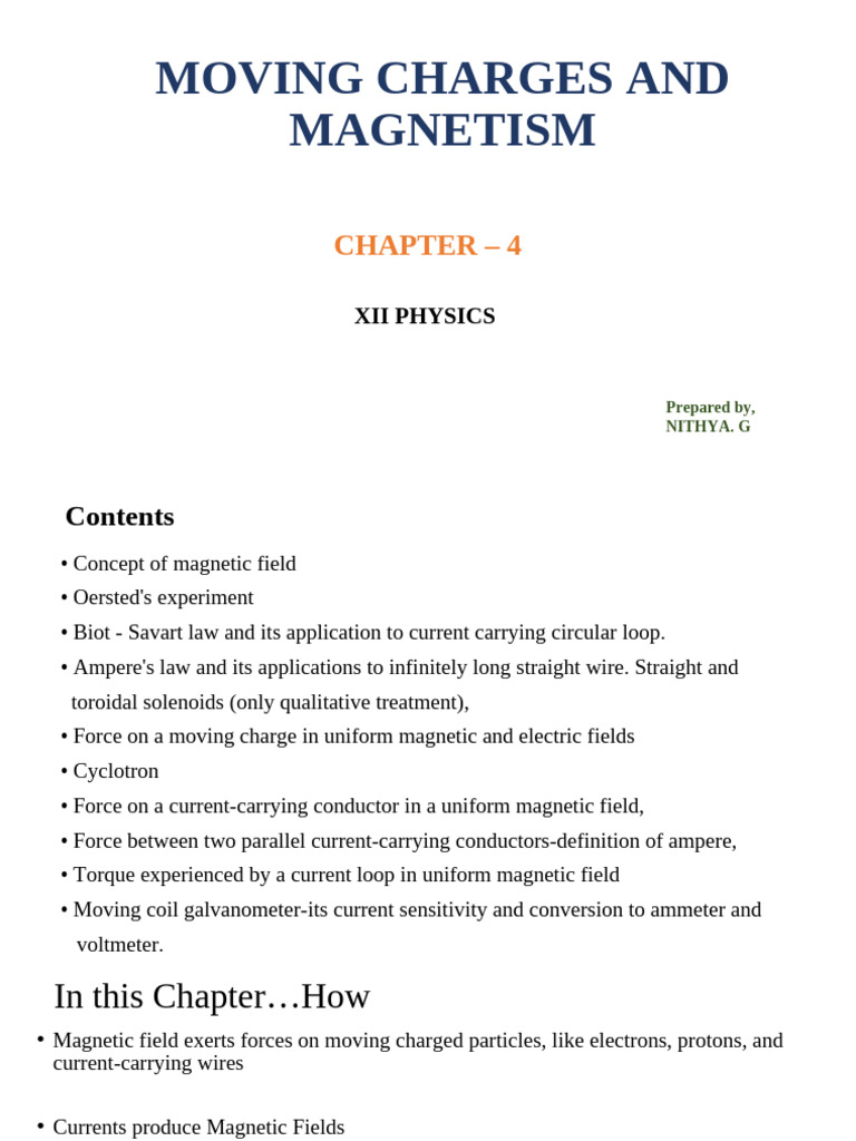 Chapter 4 - Moving Charges and Magnetism1 | PDF | Magnetic Field | Force