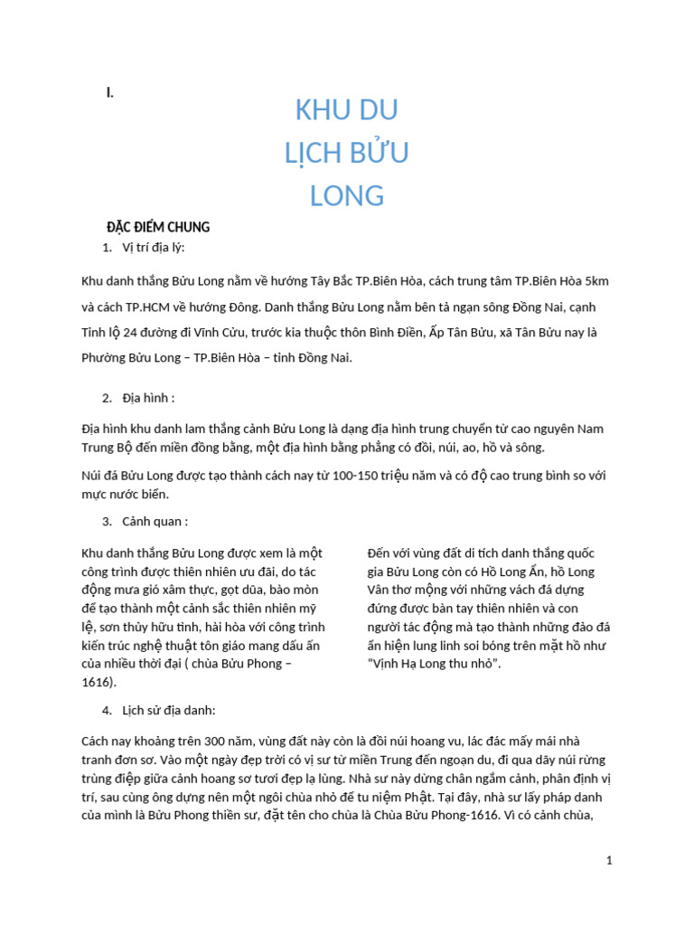 Khu Du Lich Buu Long | PDF