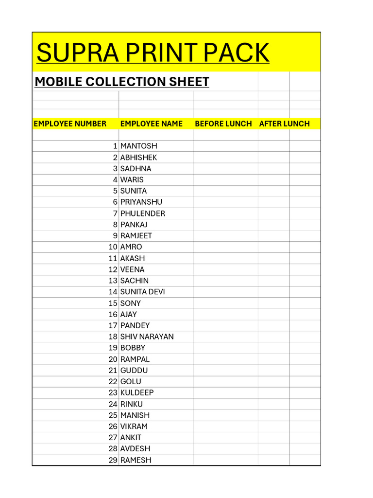 Supra Print Pack: Mobile Collection Sheet | PDF