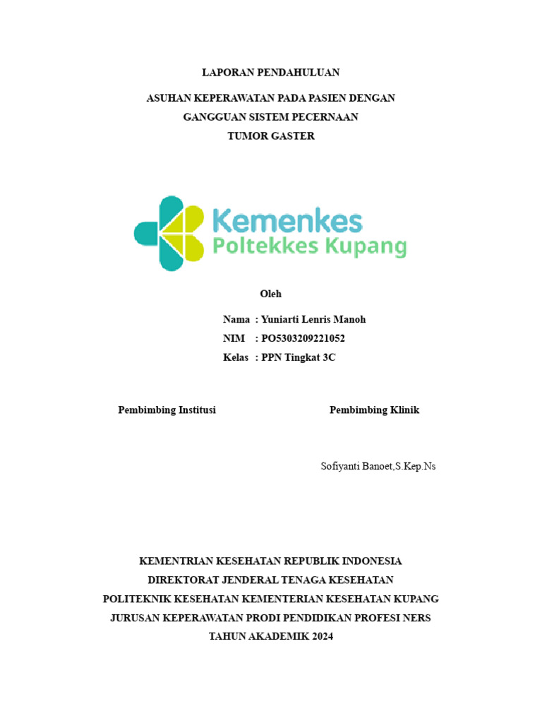 LAPORAN_PENDAHULUAN_TUMOR_GASTER (1) | PDF