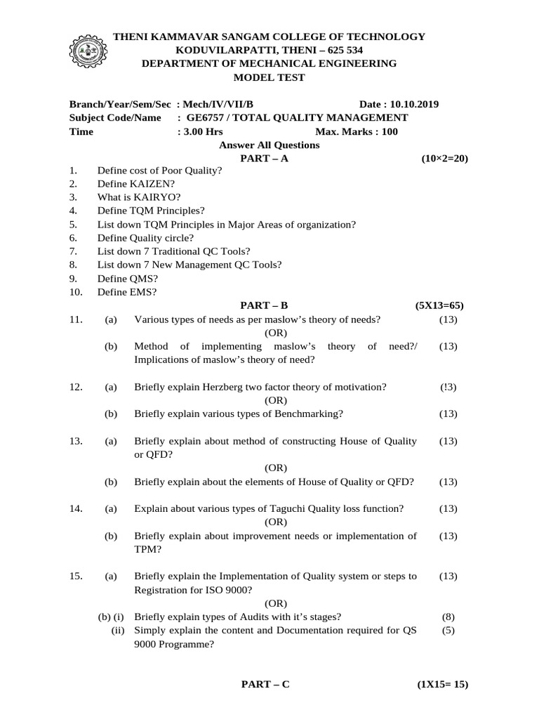 TQM 2019 Model | PDF | Quality Management System | Business Process