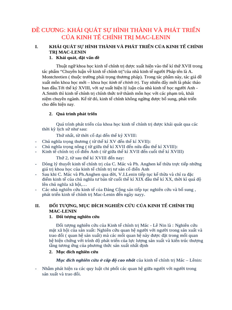 ĐỀ CƯƠNG KTCT MacLenin _ Nhóm 2 | PDF