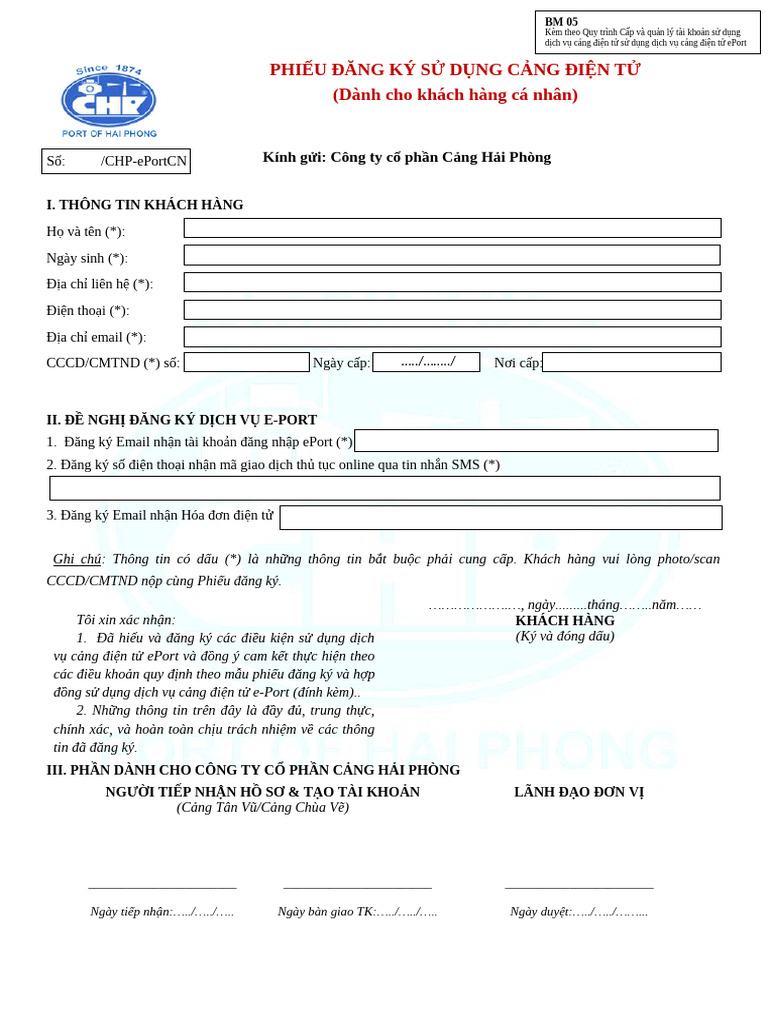 Mau Dang Ky Dich Vu EPort CHP Ca Nhan | PDF