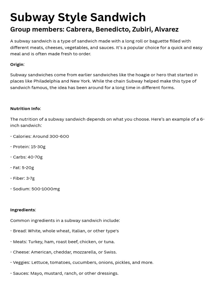 Subway Style Sandwich PDF | PDF