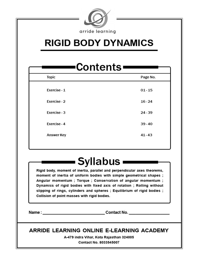 Rigid Body Dynamics Pdf Rotation Around A Fixed Axis Force 