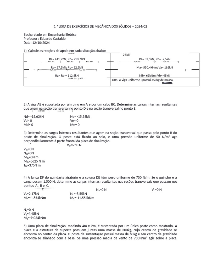 1 Lista de Exercícios Mecsol | PDF