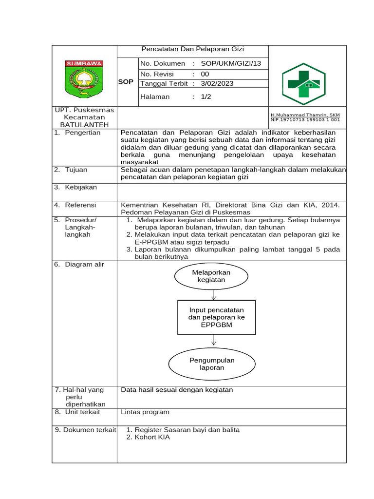 Sop Pencatatan Dan Pelaporan | PDF
