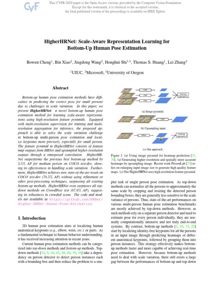 Cheng HigherHRNet Scale-Aware Representation Learning For Bottom-Up Human Pose Estimation CVPR ...
