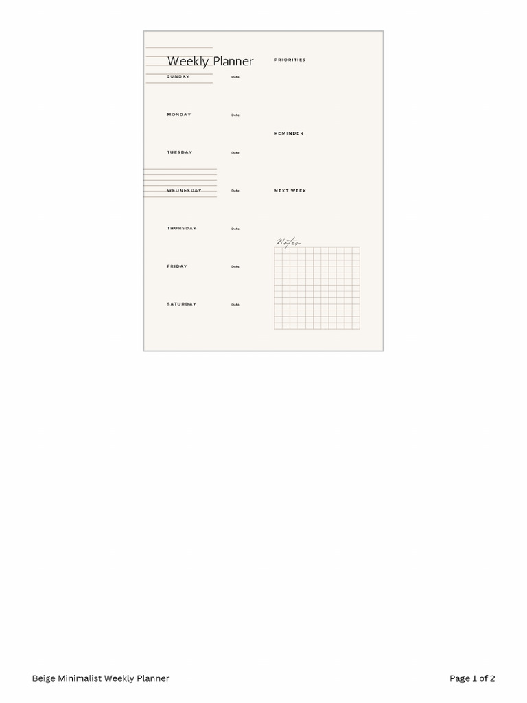 Beige Minimalist Weekly Planner | PDF
