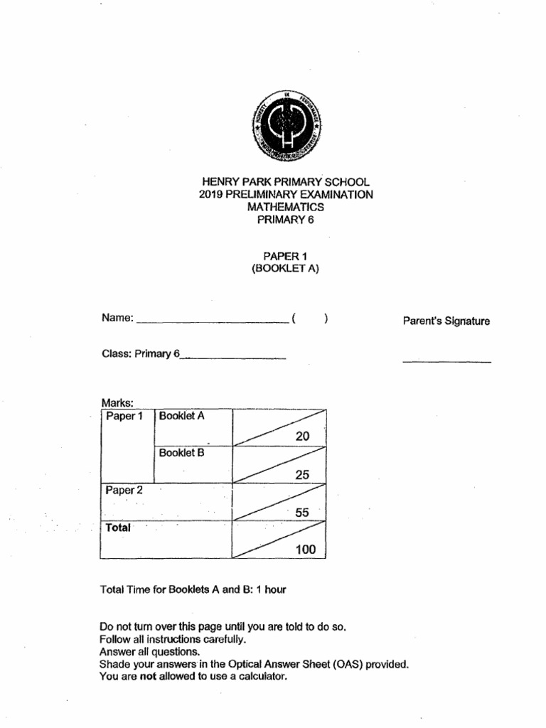 P6 Maths SA2 2019 Henry Park Exam Papers | PDF