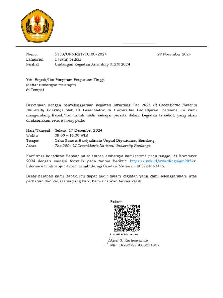 5133 - Undangan Awarding UIGM 2024_signed | PDF