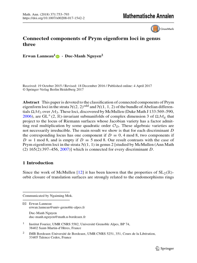 Connected components of Prym eigenform loci in genus three | PDF ...