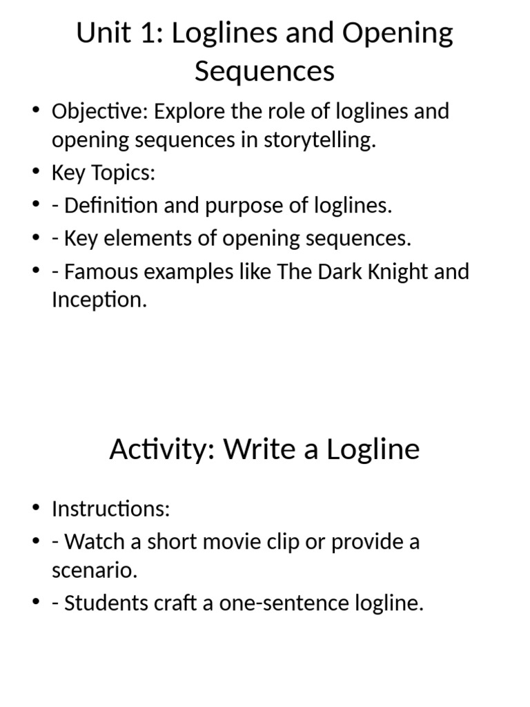 Loglines and Opening Sequences Guide | PDF