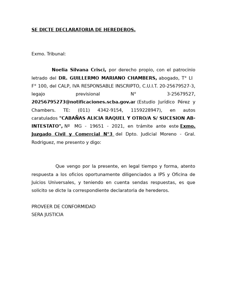 Se Dicte Declaratoria de Herederos | PDF