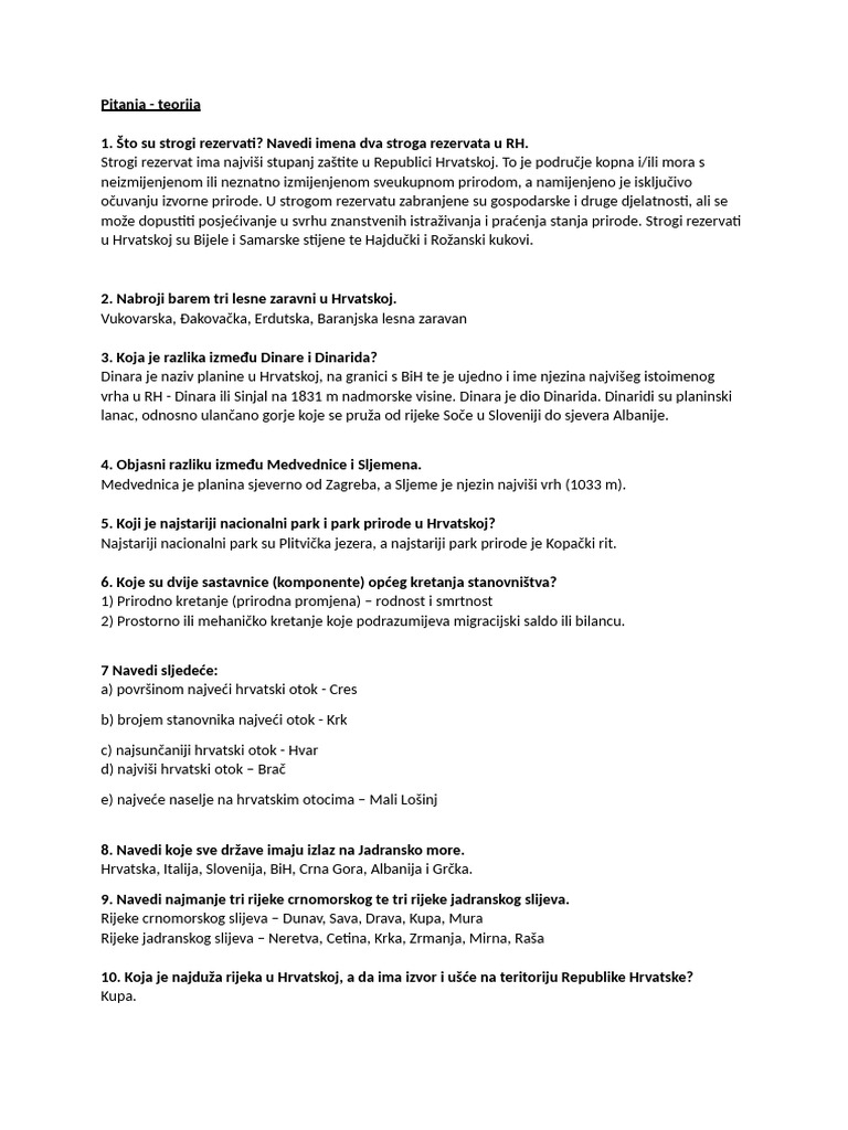 Geografija 2 - Teorija - Pitanja I Odgovori | PDF