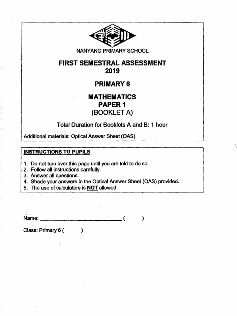 P6 Maths SA1 2019 Nanyang Exam Papers | PDF