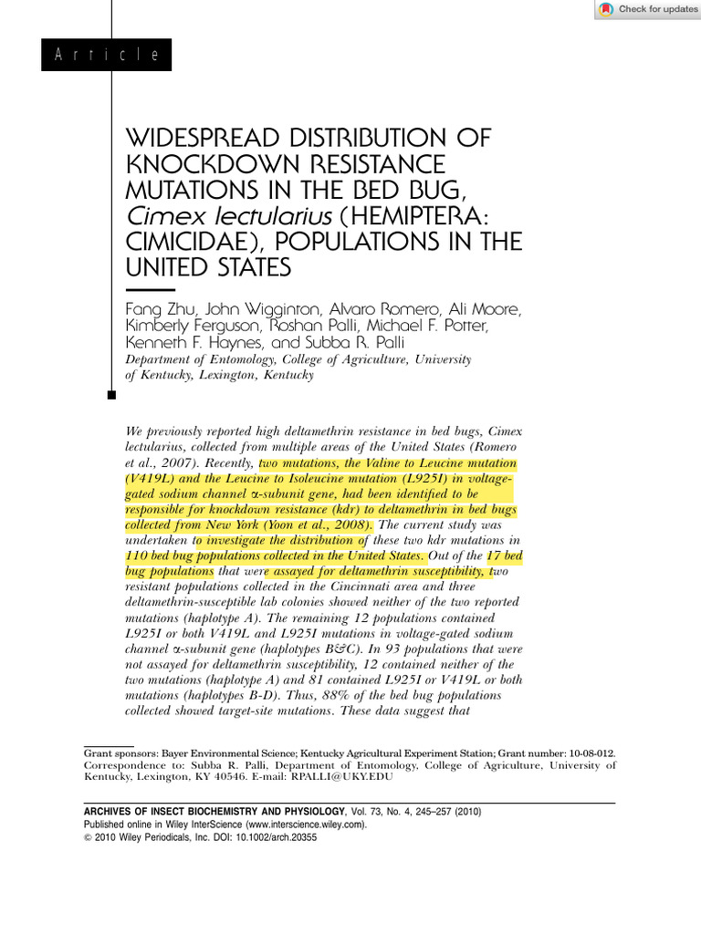 Arch Insect Biochem Physiol - 2010 - Zhu - Widespread distribution of ...