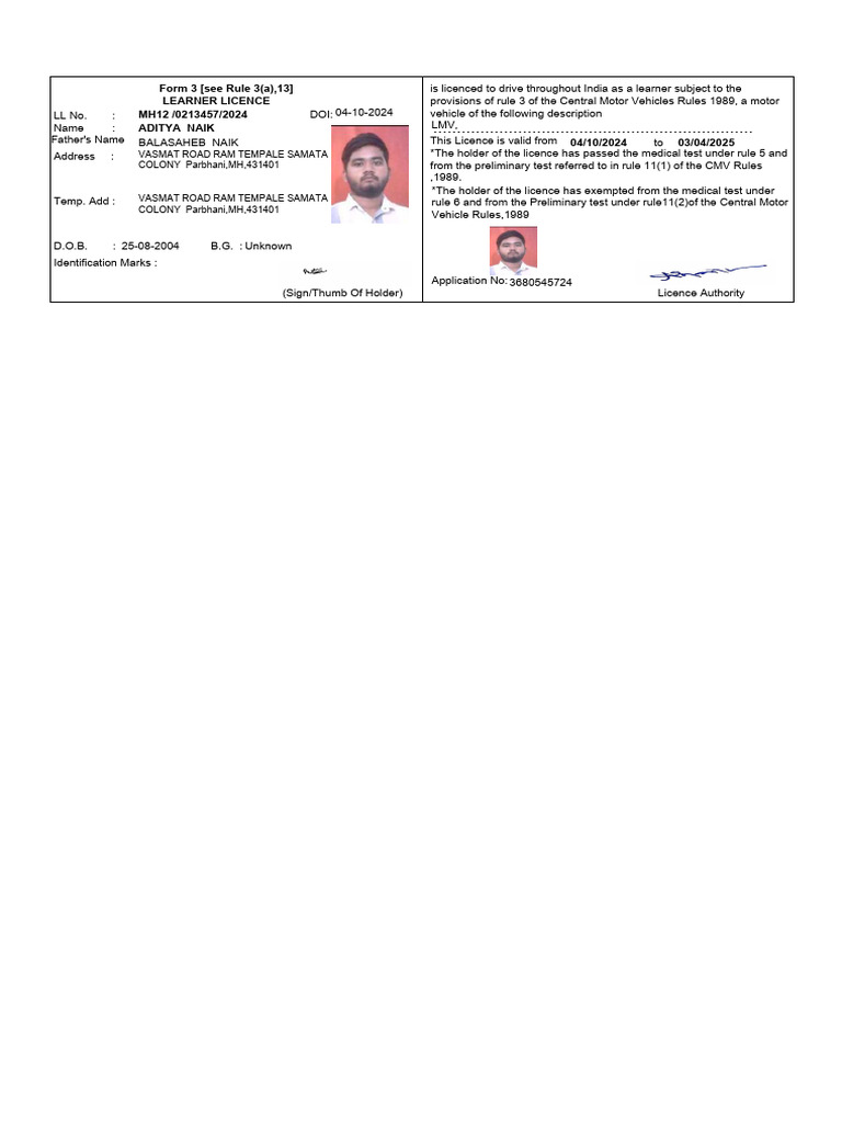 Driving Licence Car | PDF